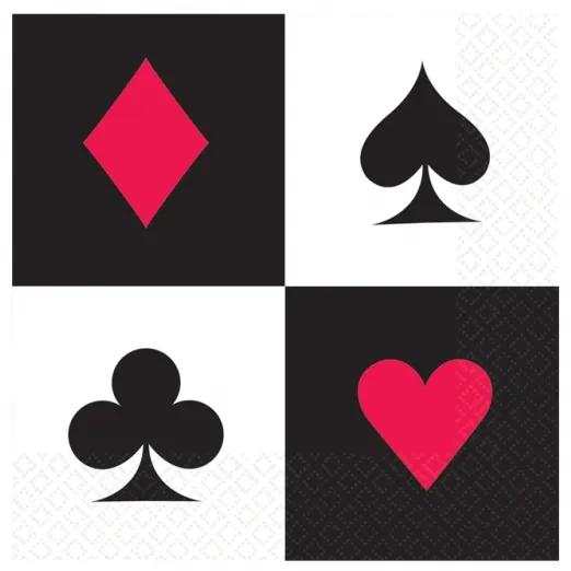 Amscan Casino ubrousky 20ks 33cm x 33 cm červená, černá a bílá