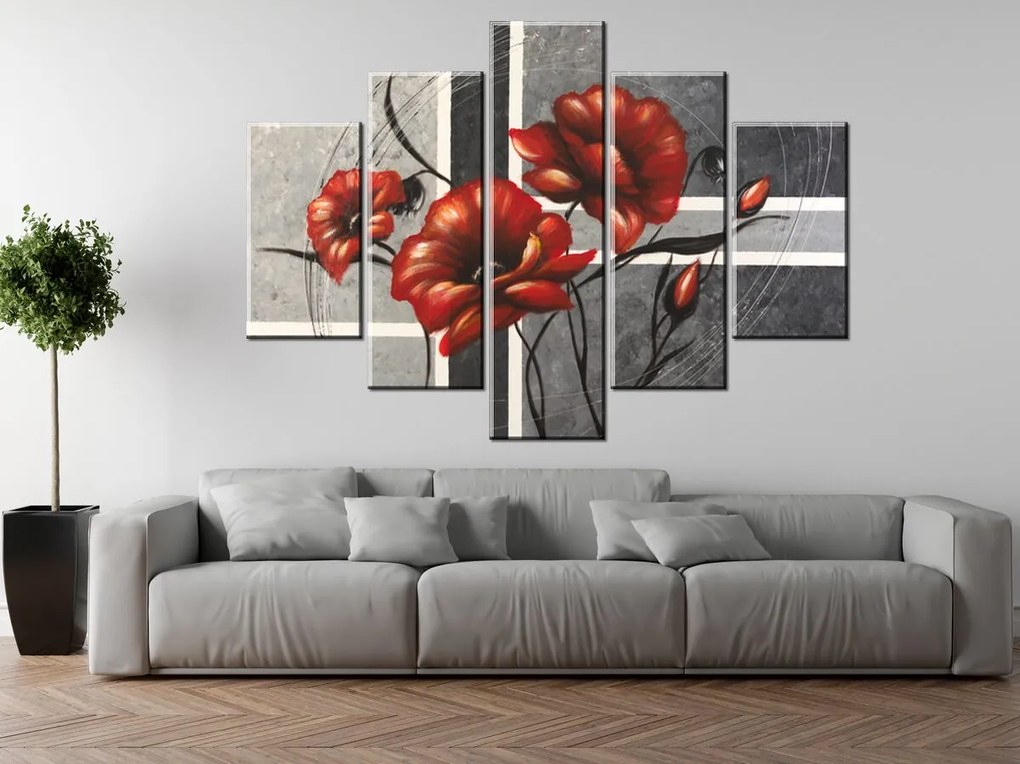 Gario Ručně malovaný obraz Vířivé máky - 5 dílný Rozměry: 100 x 70 cm