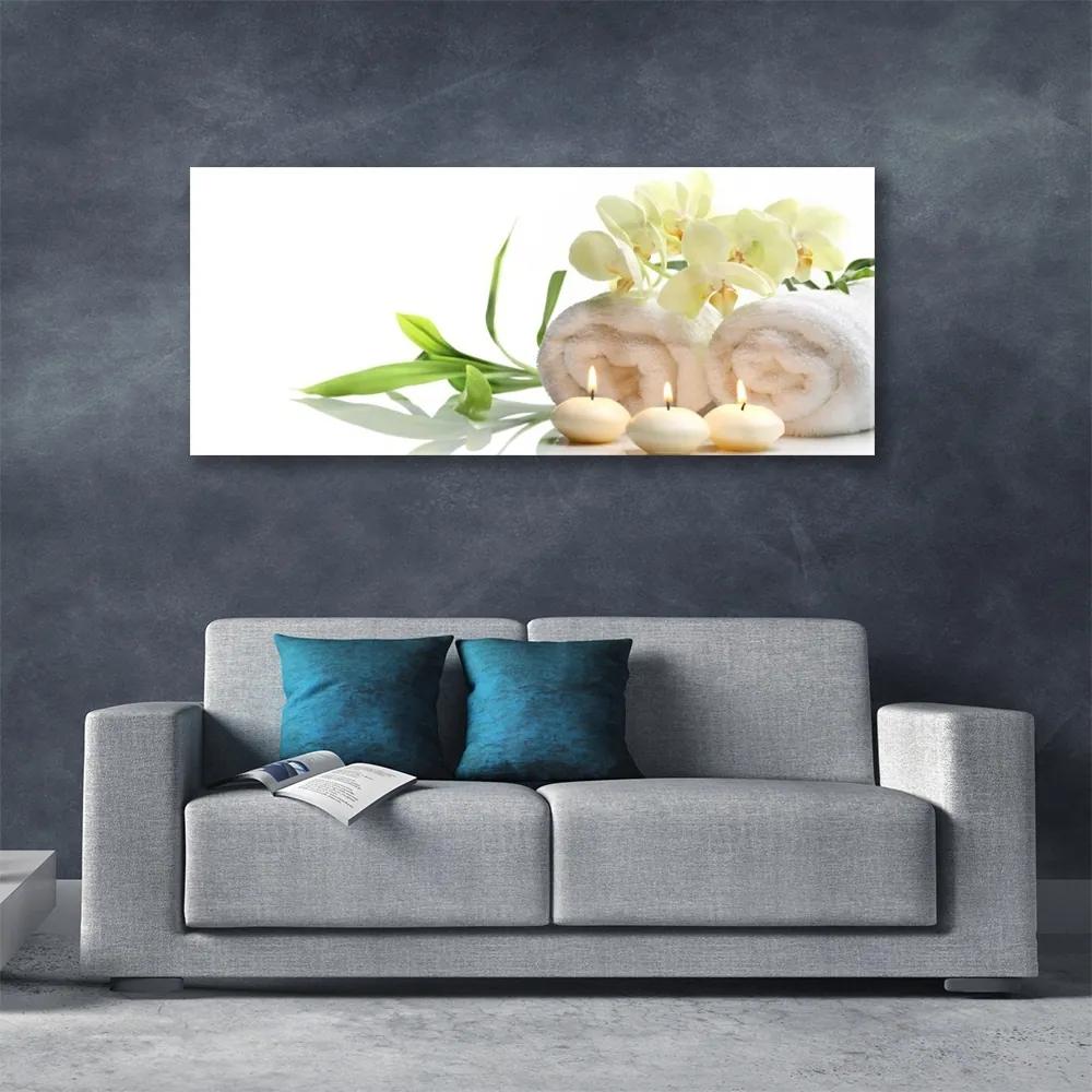 Plexisklo-obraz Lázně Ručníky Svíce Orchidej 125x50 cm