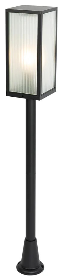 Venkovní stojací lampa černá s žebrovaným sklem 100 cm IP44 - Charlois Ribbed