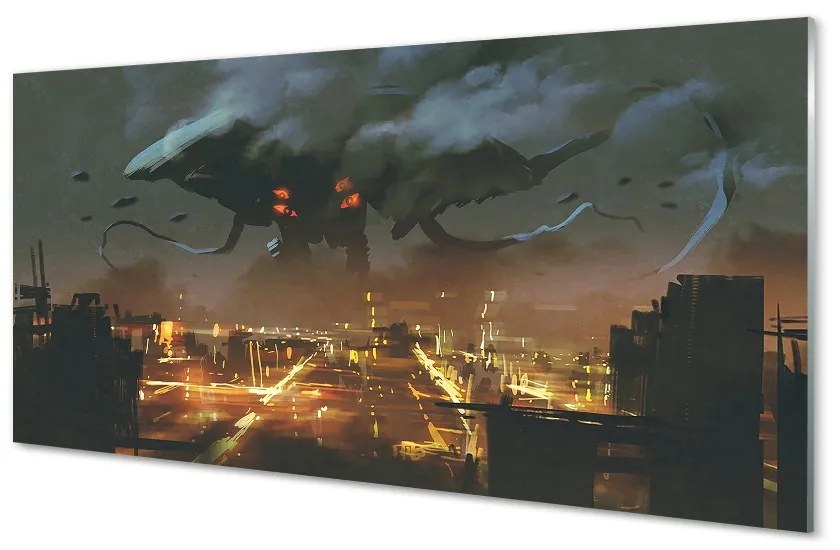Obraz na skle Město v noci kouř monster 125x50 cm