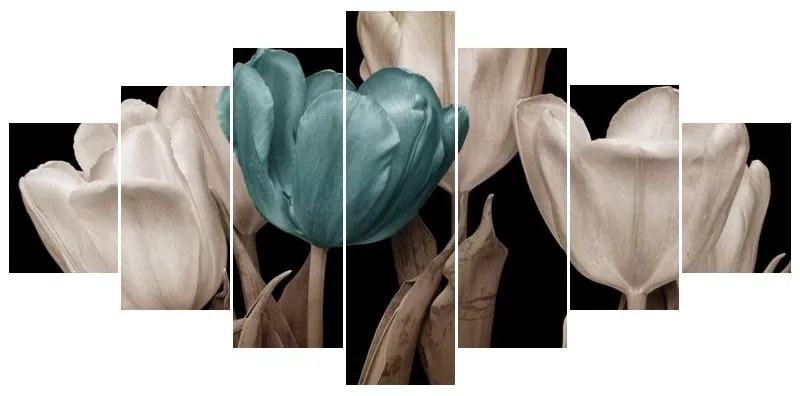 Obraz tulipánů - modrá černobílá (210x100 cm), 40 dalších rozměrů
