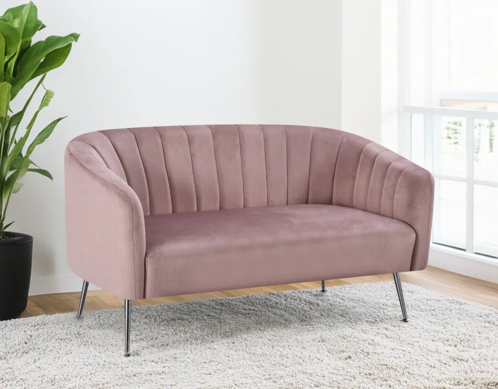 Designový 2-sed, růžová Velvet látka/chrom-stříbrný, BAGY