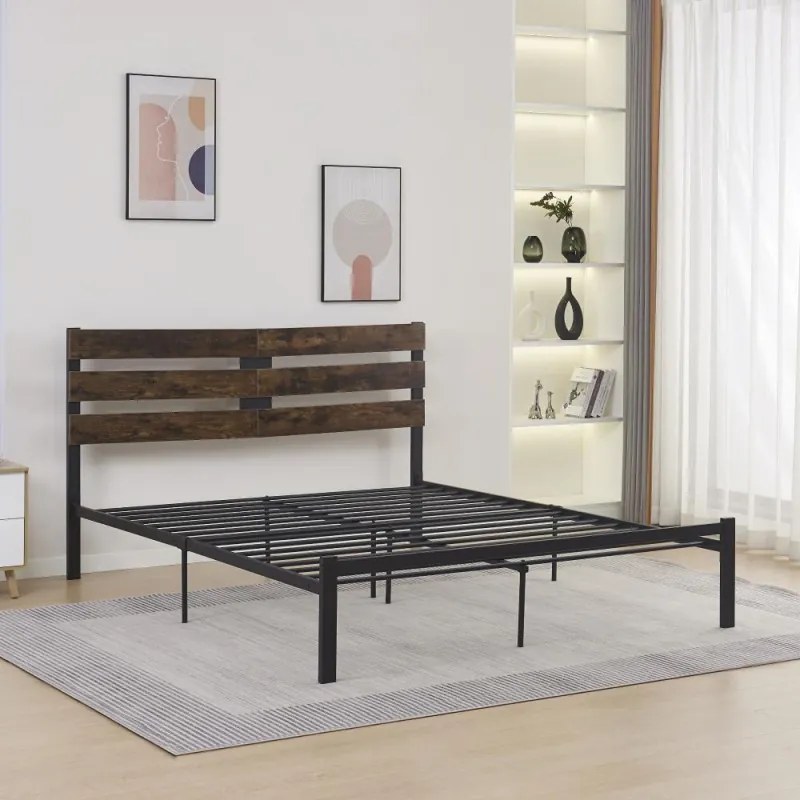 Manželská postel s roštem, dub rustikal/kov, 160x200, ANEYA Kondela 0000399610