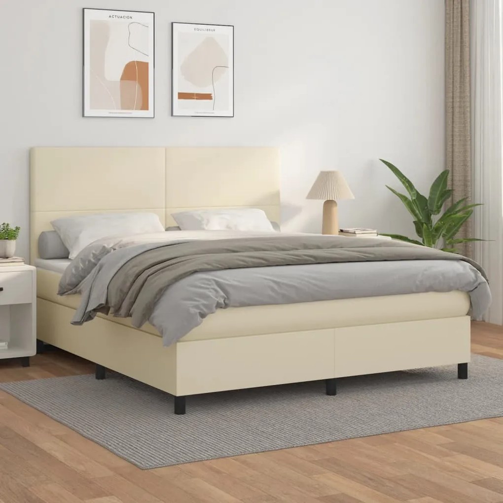 Box spring postel s matrací krémová 160x200 cm umělá kůže 3142733