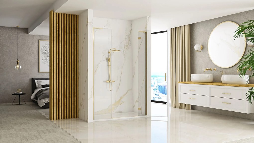 Jednokřídlé sprchové dveře REA HUGO 120 cm, zlaté kartáčované