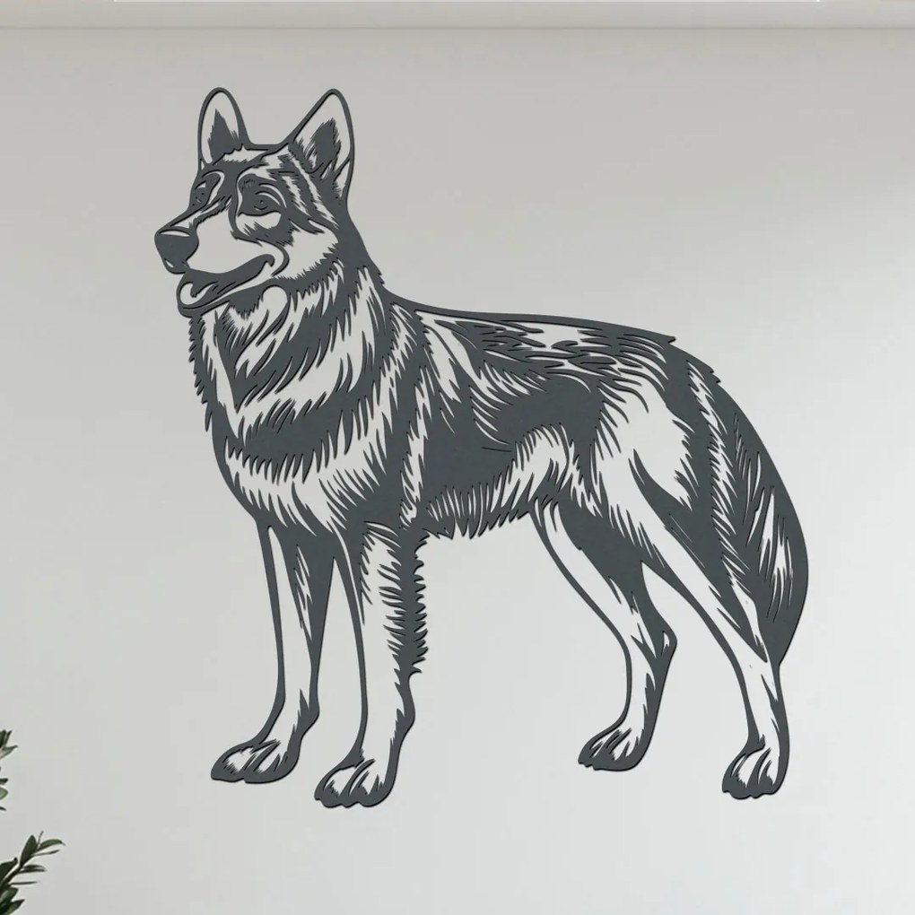 dřevo života Dřevěný obraz psa Československý vlčák Rozměry (cm): 54x60, Zvolte barvu dekoru: Antracitová