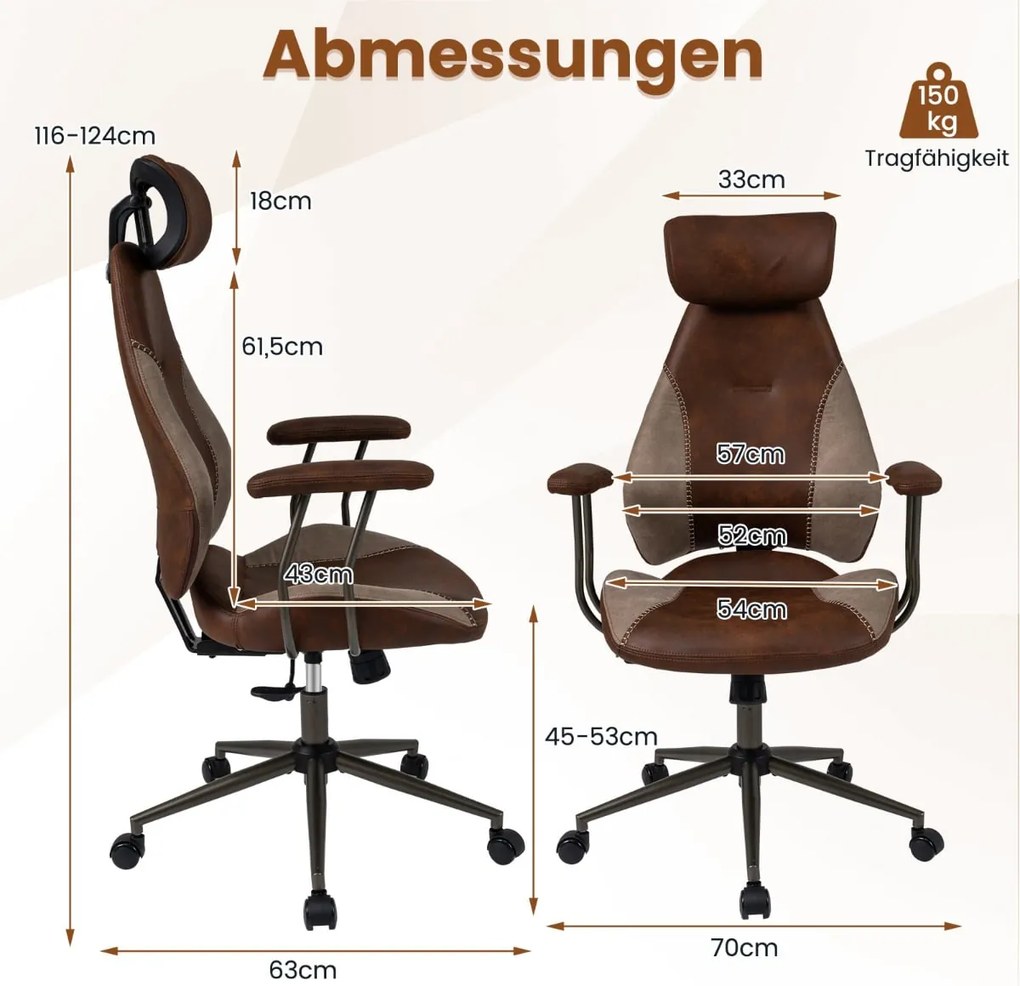 Costway Ergonomická kancelářská židle Stolní počítačová židle s opěrkou hlavy