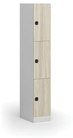 Šatní skříňka s úložnými boxy, 3 boxy, 1850 x 300 x 500 mm, kódový zámek, laminované dveře, dub přírodní
