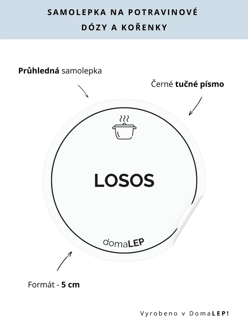 Samolepka na kořenky LOSOS průhledná 5 cm tučné písmo