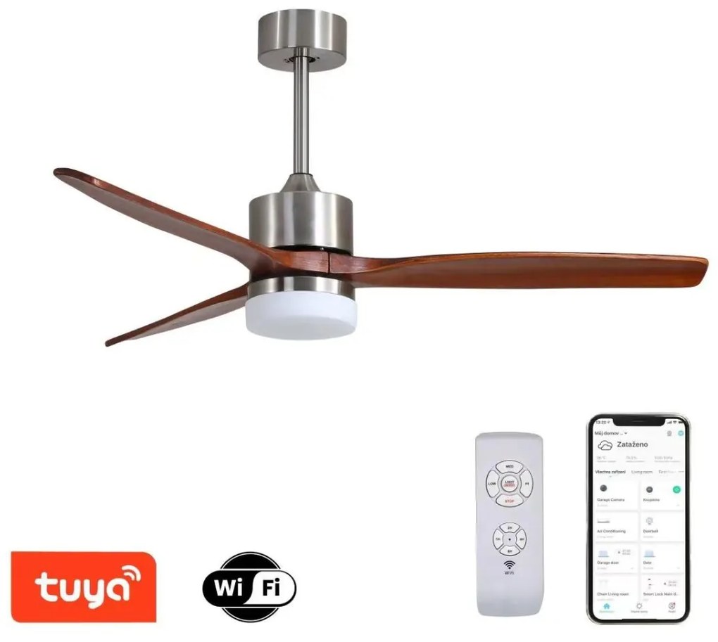 Ventilátor immax neo lite elegante smart led stropní svítidlo s ventilátorem tuya wifi štříbrné/dřevo