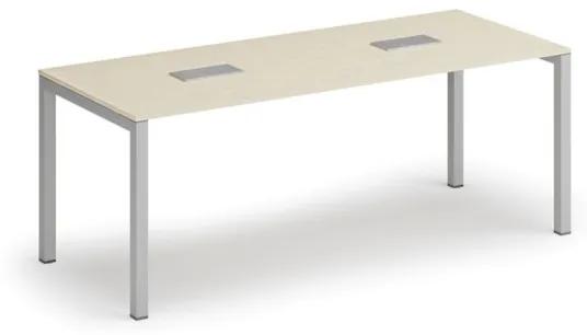 Stůl SQUARE 2000 x 800 x 750, bříza + 2x stolní zásuvka TYP II, stříbrná