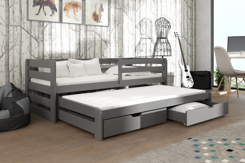 Dětská postel 90 cm SIMO (s roštem a úl. prostorem) (grafit). 1013058