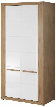 Lumi - Obýváková skříň, 2 dveře (dub beaufort, bílý lesk)
