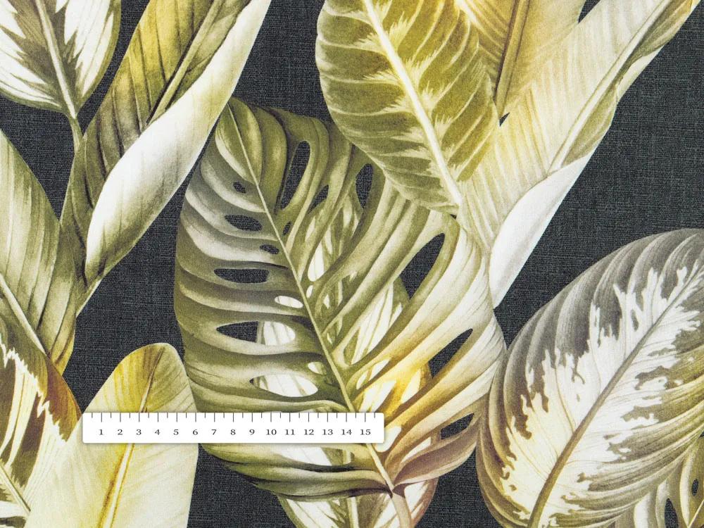 Biante Sametový běhoun na stůl Tamara TMR-010 Zlaté tropické listy na zeleném 45x180 cm