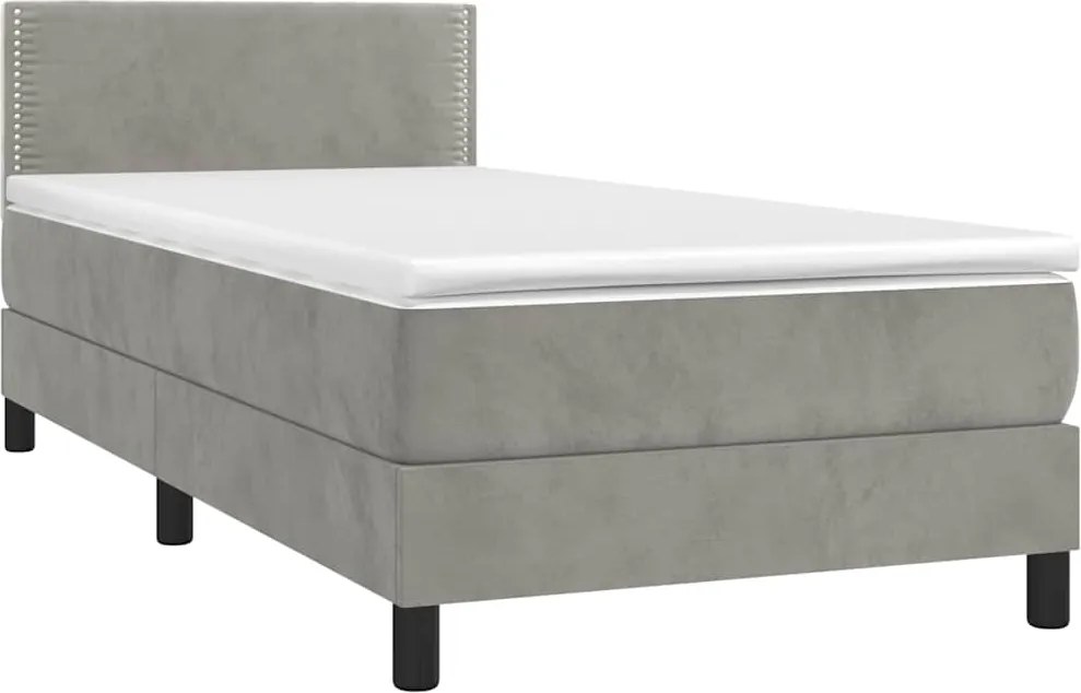 Box spring postel s matrací a LED světle šedá 80 x 200 cm samet 3134309
