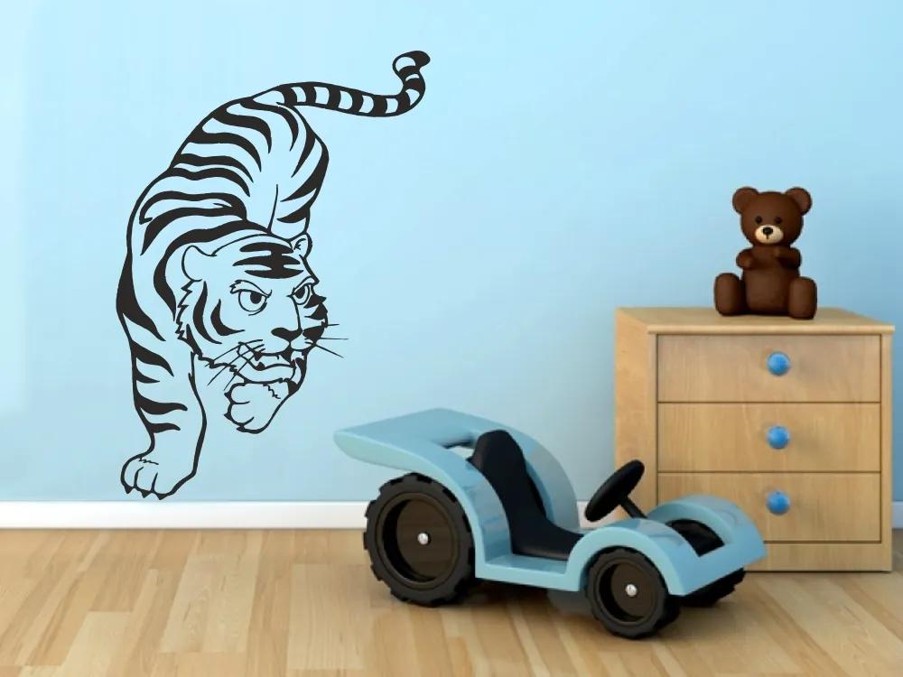 WALLVINIL Samolepky na zeď - Tygr na lovu Barva: Bílá, Velikost: 80x65 cm, Pravá / Levá: Levá (dekorace směřuje/dívá se doleva)