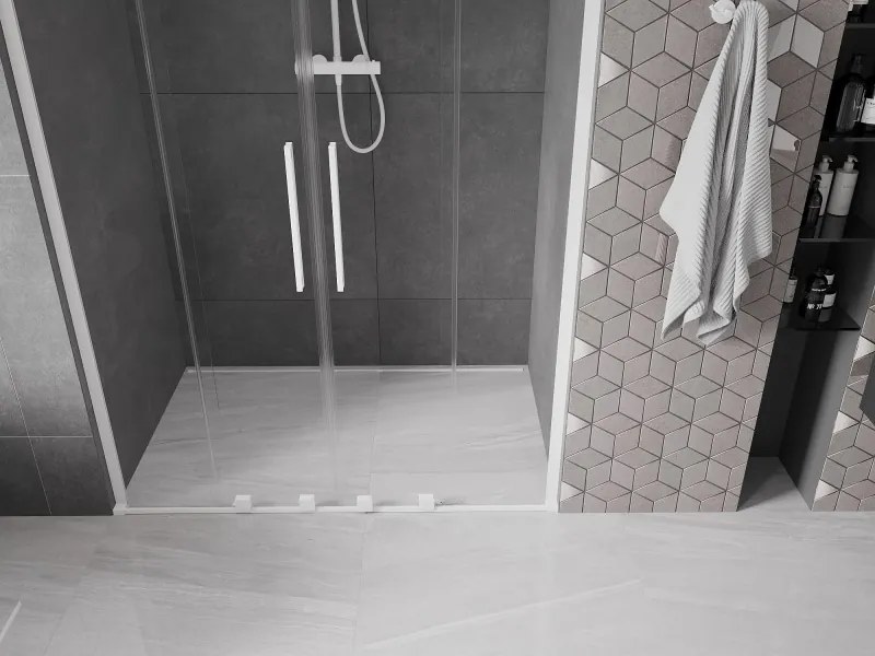 Mexen Velar L Duo, posuvné sprchové dveře do otvoru 140 cm, 8mm čiré sklo, bílá matná, 871-140-003-02-20