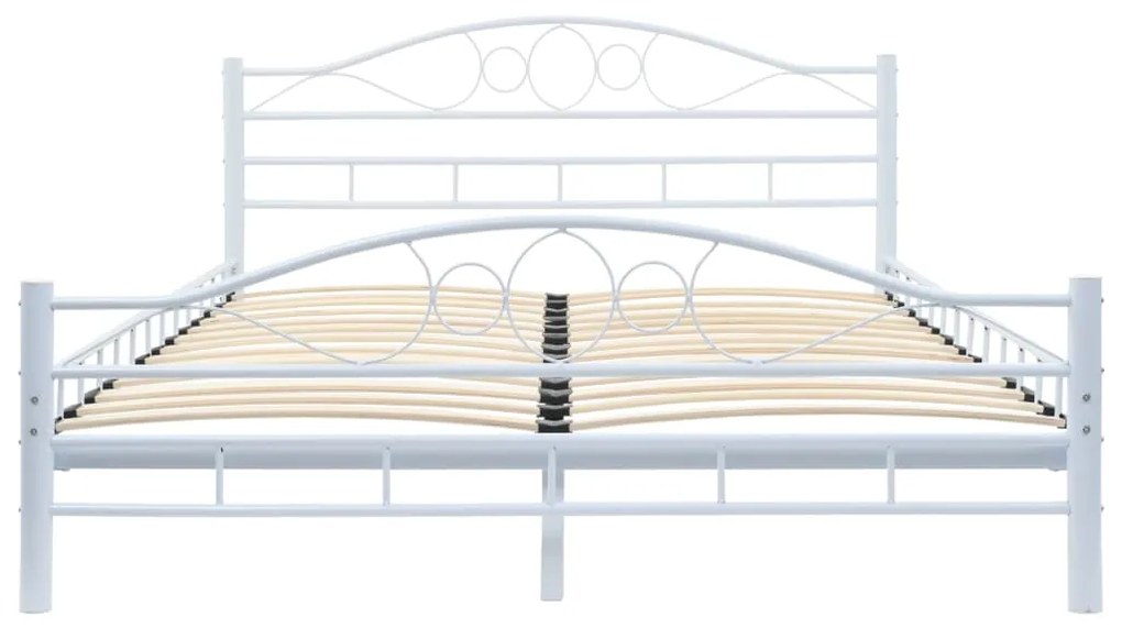 Kovový rám postele laťkový rošt - zaoblený design - bílý | 140x200 cm