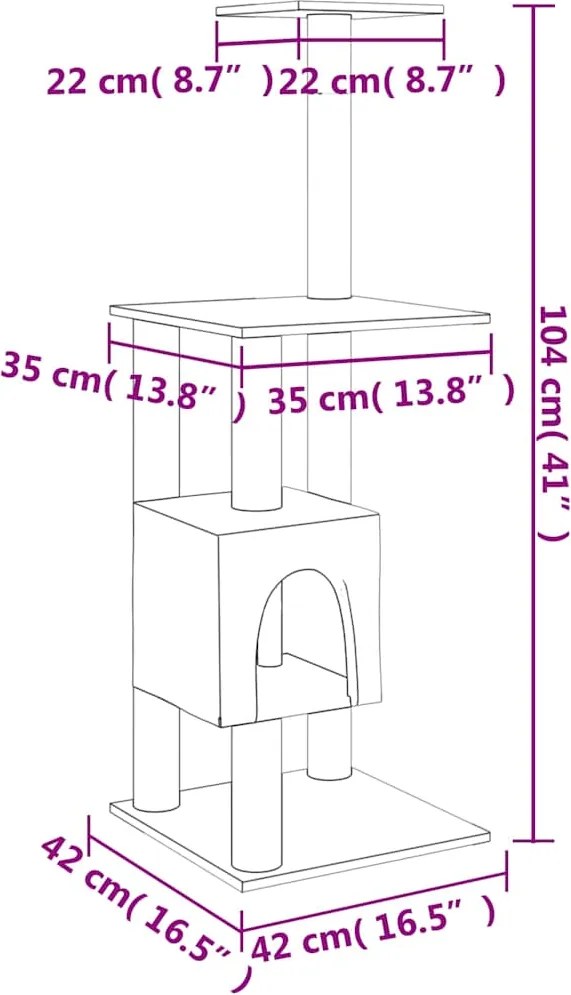 Škrabadlo pro kočky se sisalovými sloupky krémové 104 cm 171469