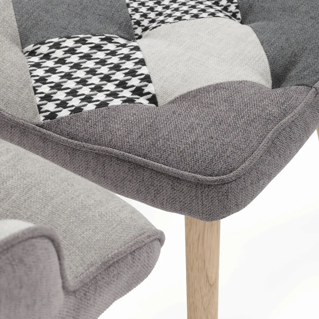 Relaxační křeslo ušák s podnožkou LYRO - šedá patchwork látka
