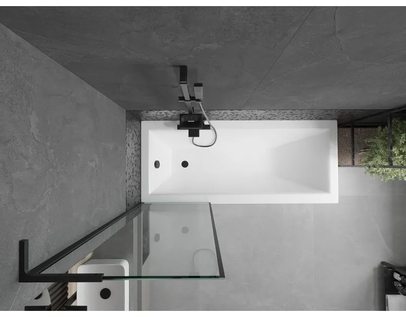 Mexen Next L, 1-křídlová vanová zástěna 60 x 150 cm, 6mm čiré sklo-černý vzor, černý profil, 895-060-000-03-70-70
