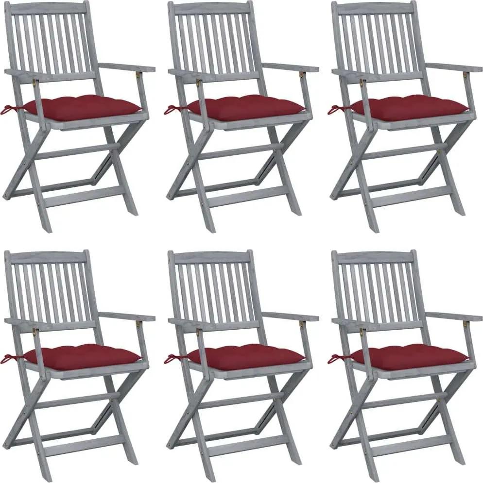 vidaXL Skládací zahradní židle s poduškami 6 ks masivní akáciové dřevo [3065431] Barva: Šedá