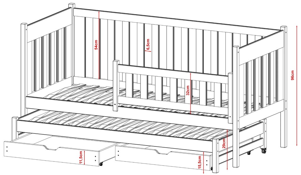 Legno Dětská rozkládací postel Karla šedá Rozměr (cm): 90x190