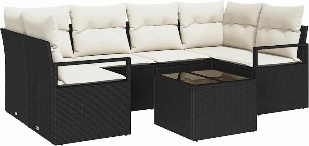 Set pohovek 7 ks 6-Počet míst Černá a krémová polyratan 3346277