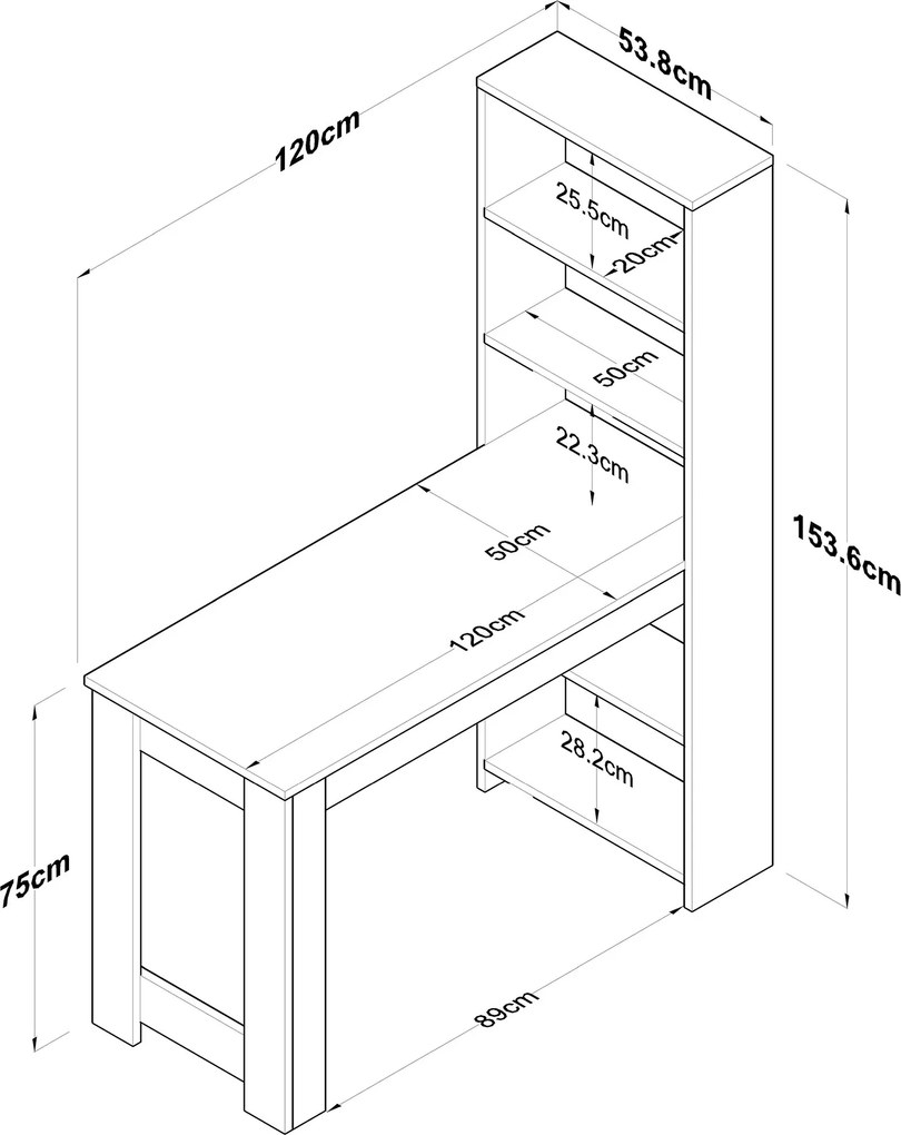 VerDesign JAGUAR barový stůl s regálem, bílá/ořech