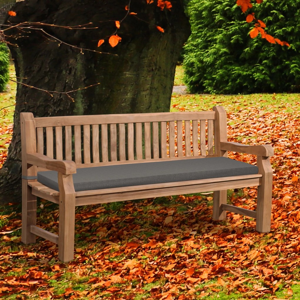Teaková lavice Jackson s sedací polštář 180 cm + teak – tmavě šedá