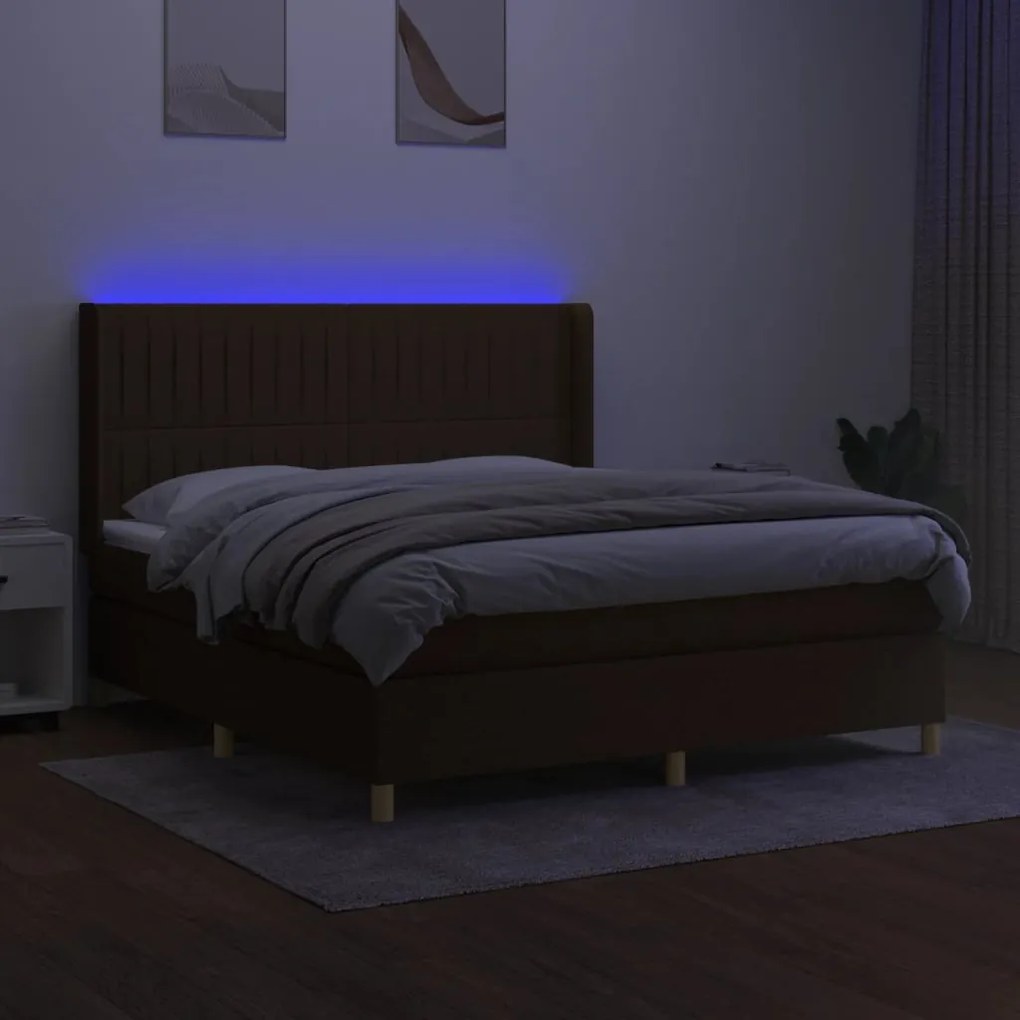 Box spring postel s matrací a LED tmavě hnědá 160x200 cm textil 3139048