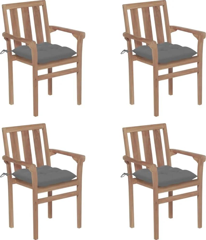 vidaXL Stohovatelné zahradní židle s poduškami 4 ks masivní teak [3073394] Barva: taupe