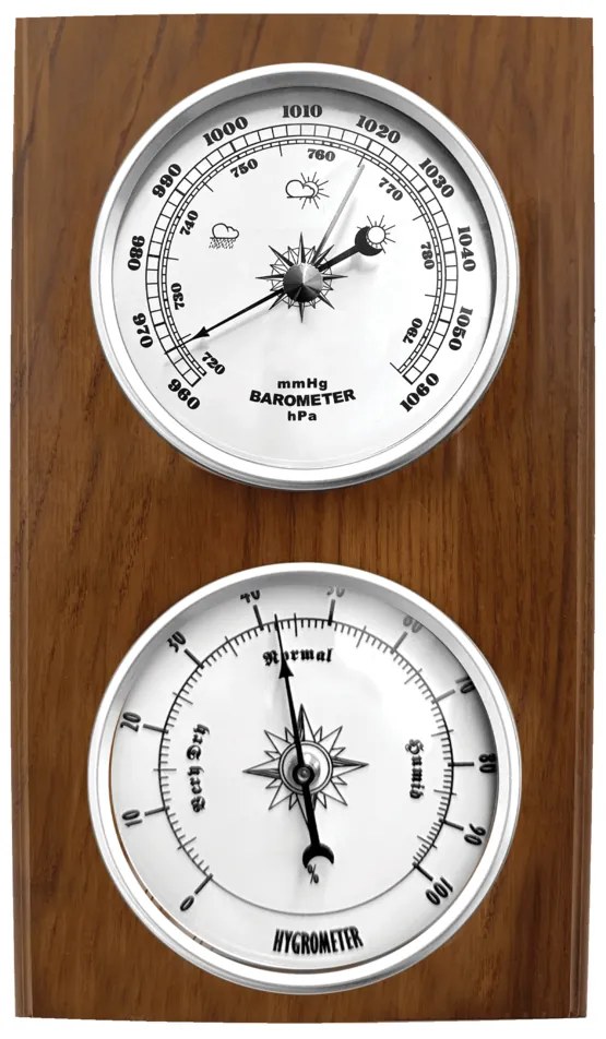 JVD Dřevěný hranatý retro vlhkoměr a barometr JVD BA232/11
