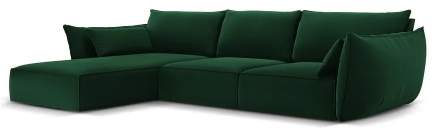 Tmavě zelená sametová rohová pohovka (levý roh/s lenoškou) Vanda – Mazzini Sofas