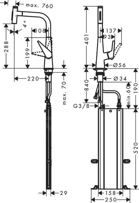 Hansgrohe Talis Select M51, dřezová baterie M5117-H300 s výsuvnou sprškou, sBOX, chromová, 73867000