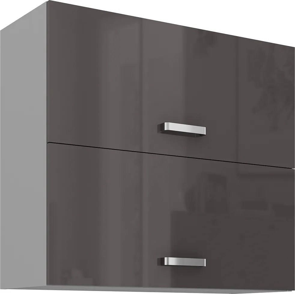 GREY gr | horní skříňka 80 GU-72 2F výklopná | 80 cm | světle šedá/tmavě šedá lesk