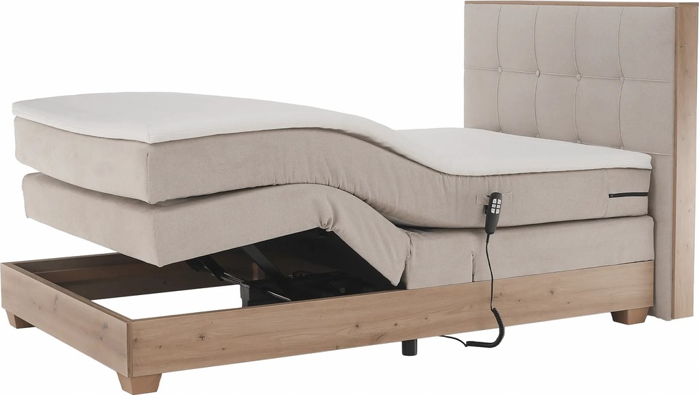 Elektrická polohovací postel, boxspring, béžová/dub artisan, 120x200, TIANA