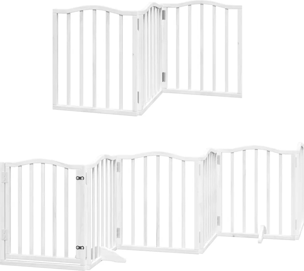 Zábrana pro psy s dvířky skládací 9 panelů bílá 450 cm topol 3155591