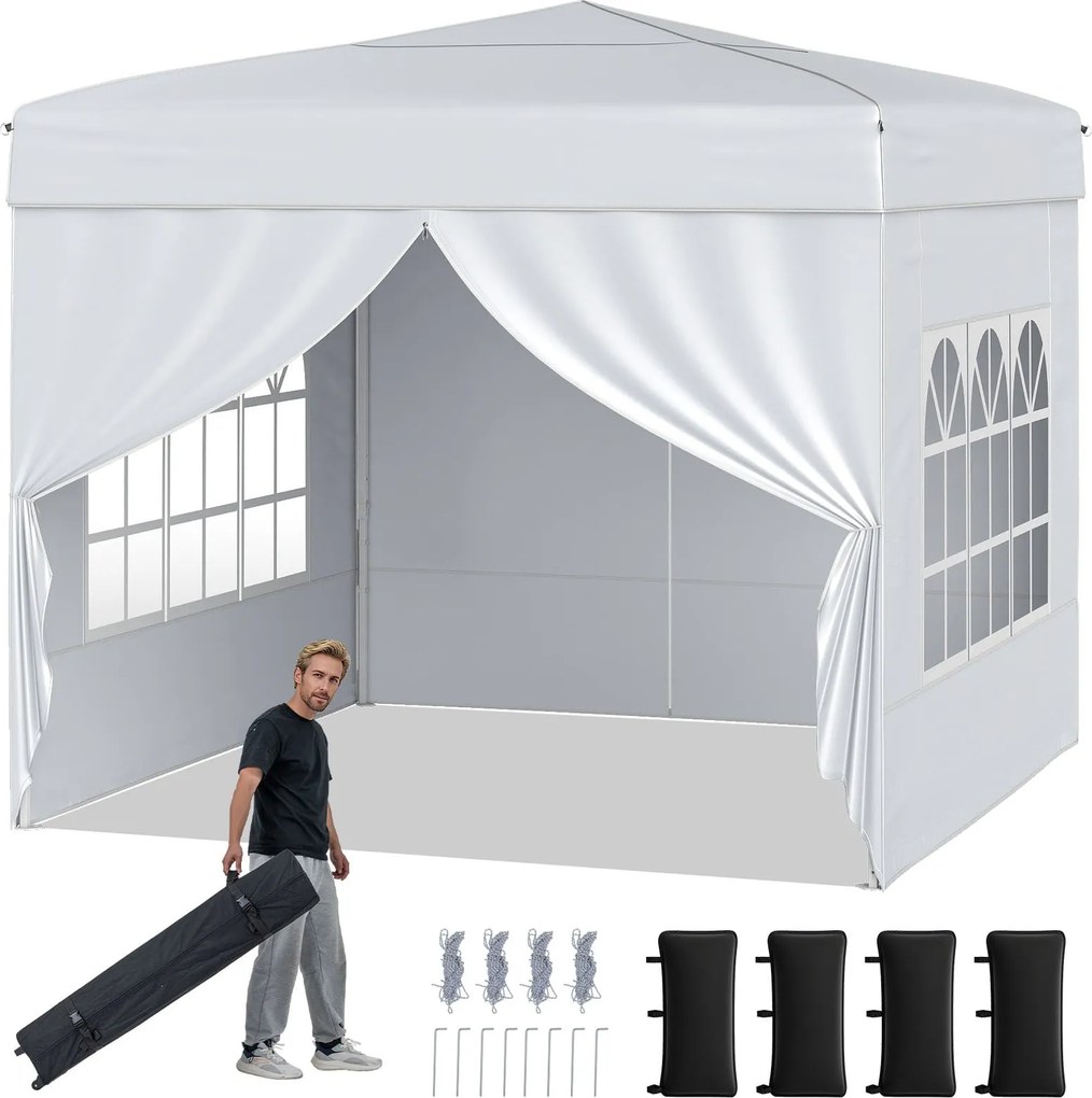 Costway Pavilon Výsuvný skládací altán s 4 Odnímatelné boční stěny 3 oddíl