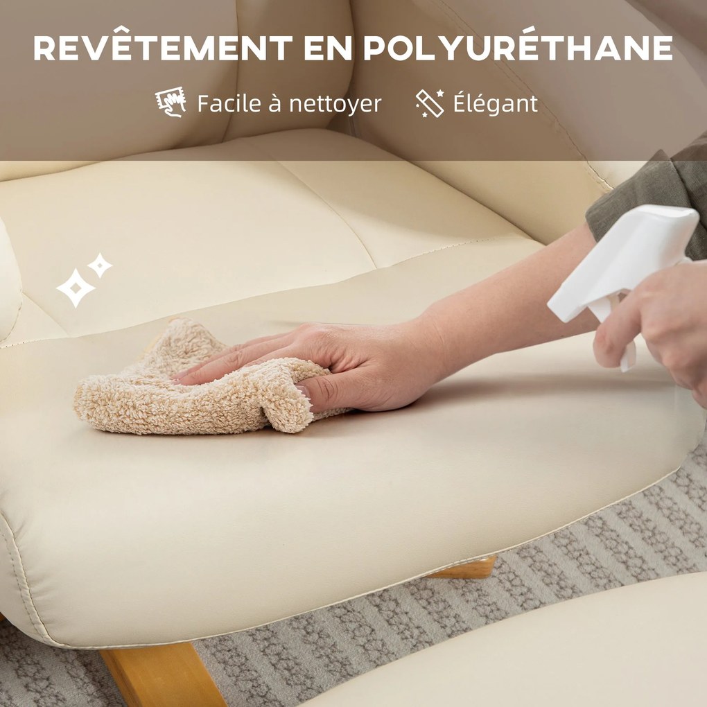 HOMCOM Otočné křeslo s polohováním a podnožkou – Relaxační křeslo 360° s polohovací opěrkou pro TV, nosnost do 120 kg, krémové