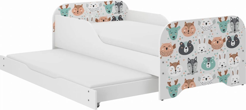 Wooden Toys Dětská postel MIKI 160x80 ZVÍŘÁTKA s funkcí spaní