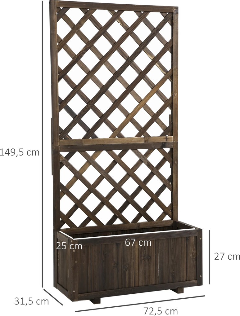 Outsunny vyvýšený záhon s mříží Dřevěný květinový truhlík 72,5x31,5x149,5 cm ideální pro popínavé rostliny a růže na zahradě |