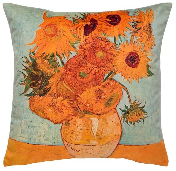 SCANquilt povlak ART VELVET gogh-slunečnice okrovozelenkavá 45 x 45 cm