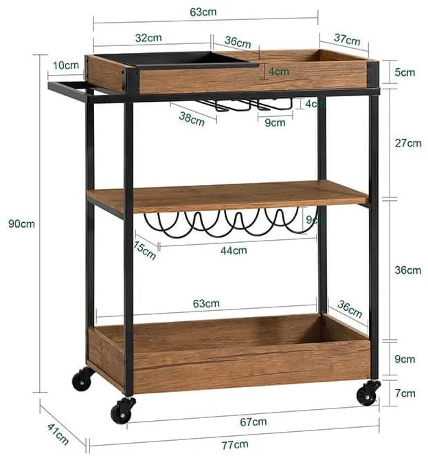 Sobuy SoBuy SVW19-N Servírovací vozík se 3 policemi a 1 vyjímatelným tácem Kuchyňský vozík Barový vozík 77x90x41cm