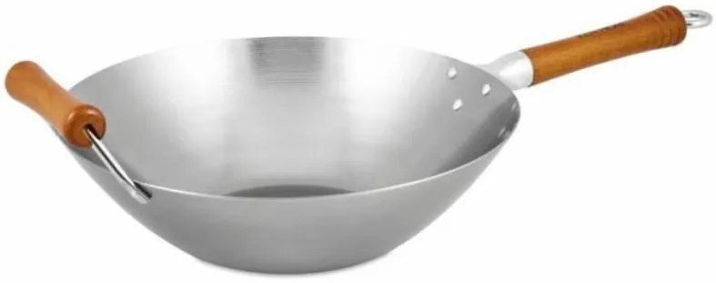 Ken Hom Excellence wok pánev 32 cm z uhlíkové oceli s dřevěnou rukojetí KH432003