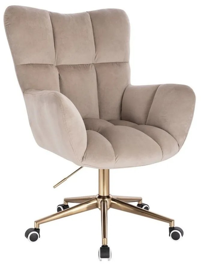 LuxuryForm DESIGN Otočné křeslo AURORA VELUR na zlaté podstavě s kolečky - latte
