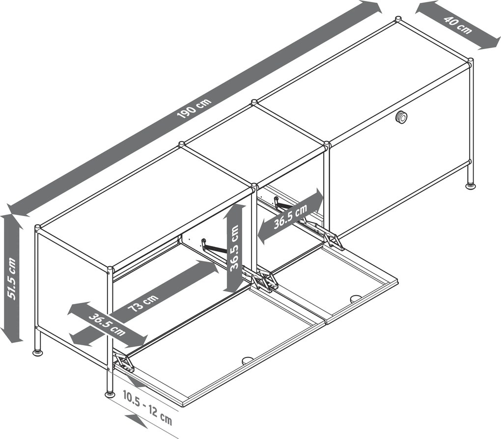 Tchibo - Nízká skříňka CN3 se 3 výklopnými dvířky - barva: černá