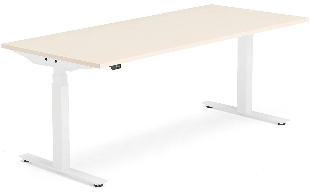 AJ Produkty Výškově nastavitelný stůl MODULUS, 1800x800 mm, bílý rám, bříza