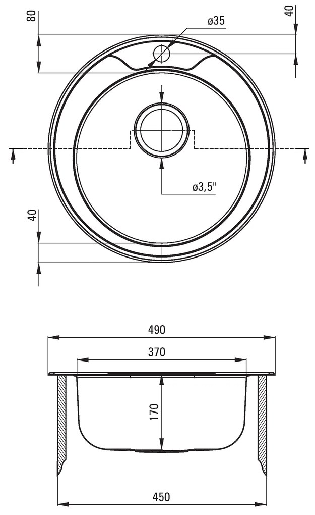 Deante Twist, nerezový dřez na desku 1-komorový B/O 490x170 3,5" + sifon, vzor satyna s límcem, ZHC_0803
